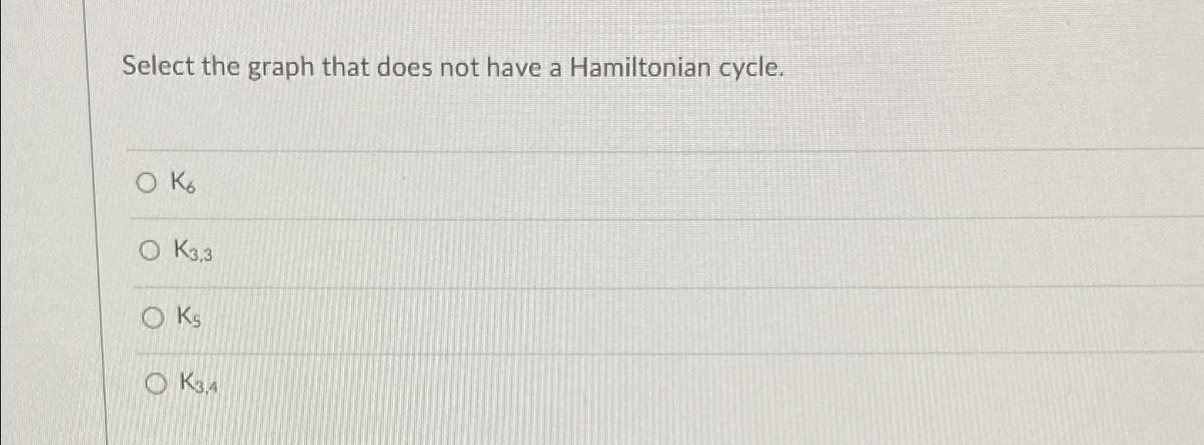 Solved Select the graph that does not have a Hamiltonian | Chegg.com