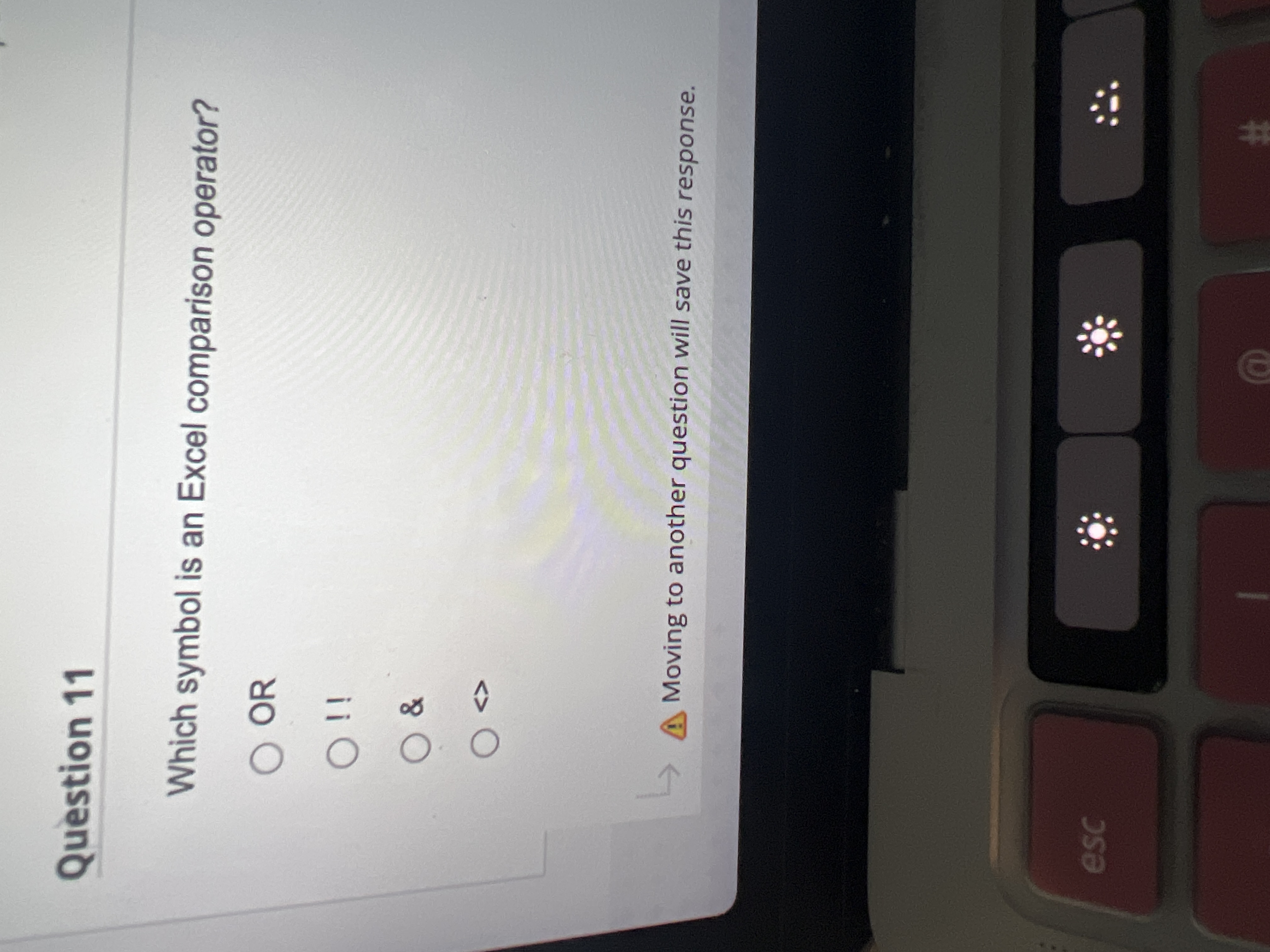 Solved Question 11Which symbol is an Excel comparison | Chegg.com
