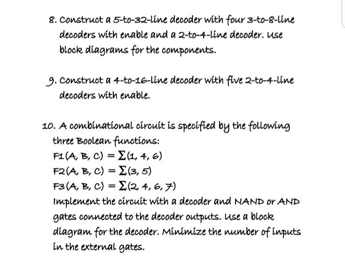 Solved 8. Construct a 5-to-32-line decoder with four | Chegg.com