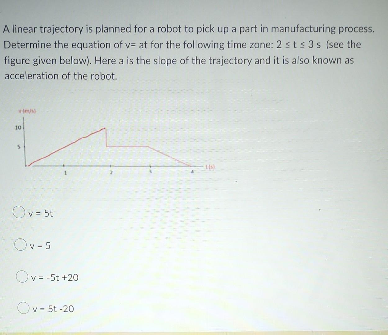 Solved A linear trajectory is planned for a robot to pick up | Chegg.com