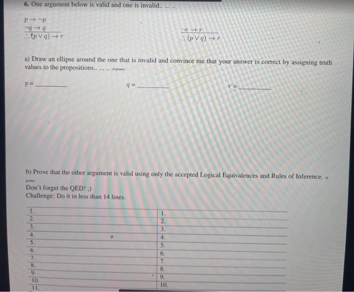 Solved 6. One argument below is valid and one is invalid. | Chegg.com