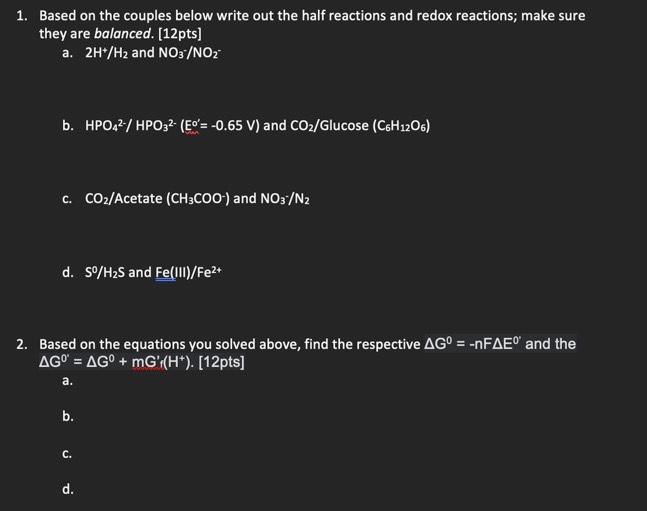 Solved 1. Based on the couples below write out the half | Chegg.com