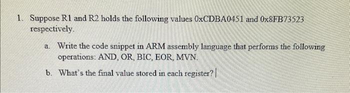 Solved 1. Suppose R1 and R2 holds the following values | Chegg.com