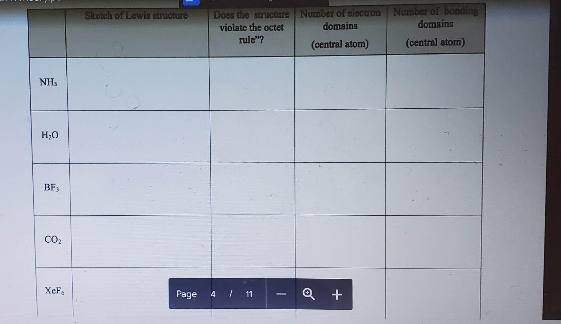 Solved Table 1. Drawing Lewis Structures and Determining | Chegg.com