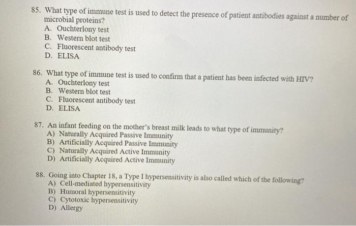Solved 85. What type of immune test is used to detect the | Chegg.com