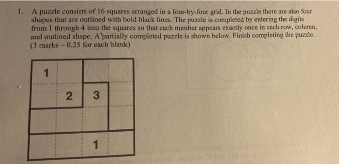Solved 1. A puzzle consists of 16 squares arranged in a | Chegg.com