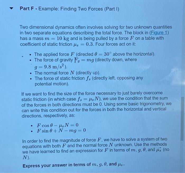 Part F - Example: Finding Two Forces (Part I) Two | Chegg.com