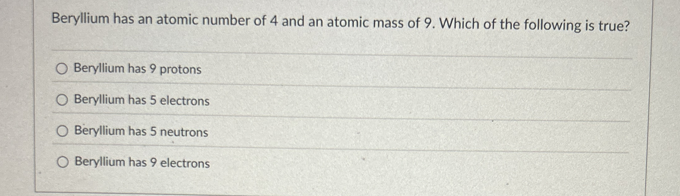 Solved Beryllium has an atomic number of 4 ﻿and an atomic | Chegg.com