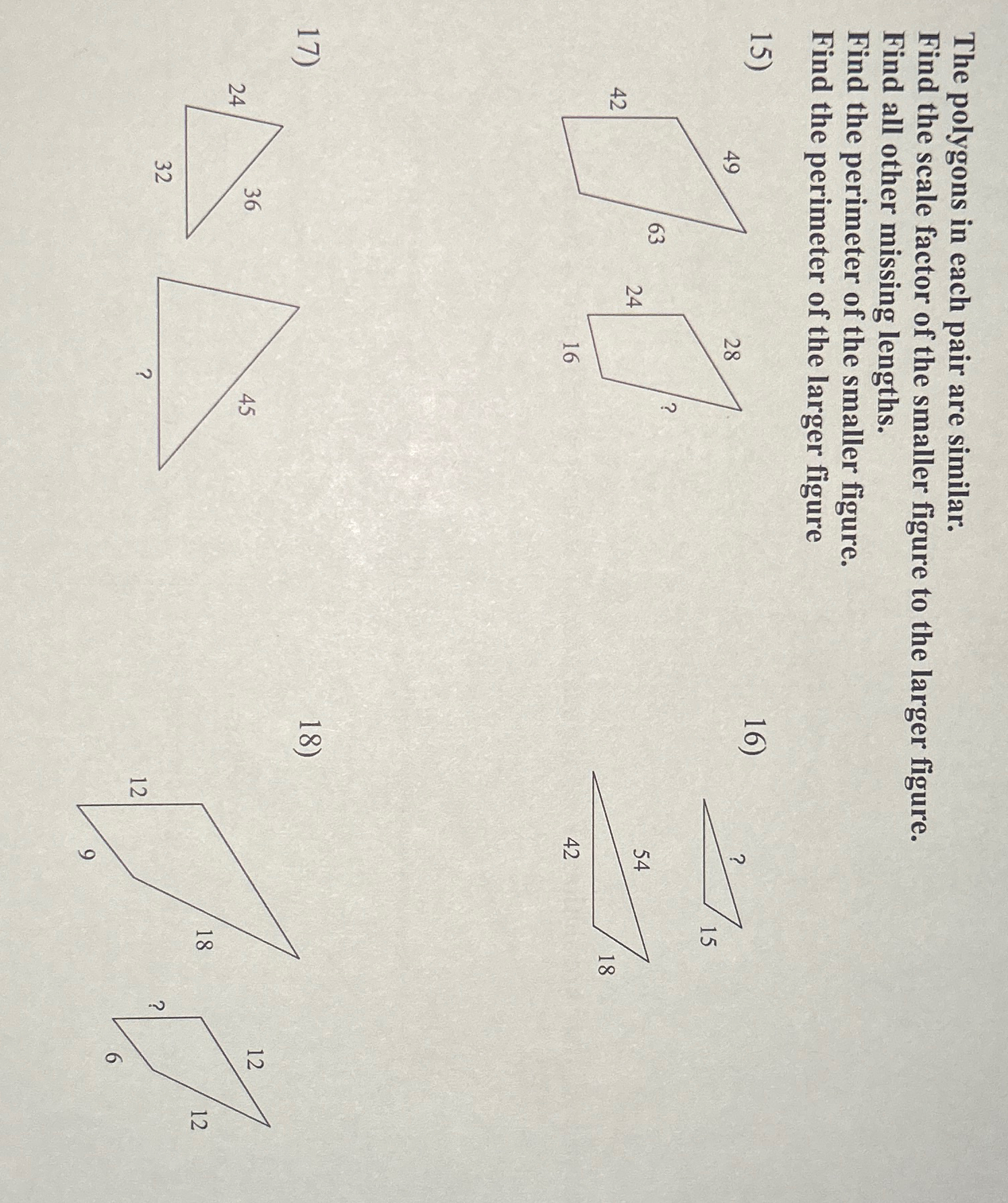 Solved The polygons in each pair are similar.Find the scale | Chegg.com