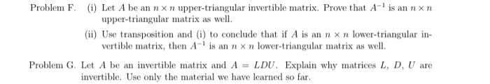 Solved Problem F. (i) Let A be an nxn upper-triangular | Chegg.com