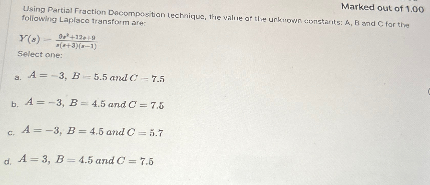 Solved Marked Out Of 1 00using Partial Fraction Chegg