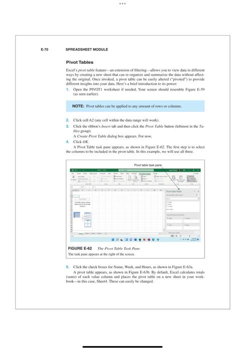 Solved Pivot Tables Livcel's puiver fhle feature-at | Chegg.com