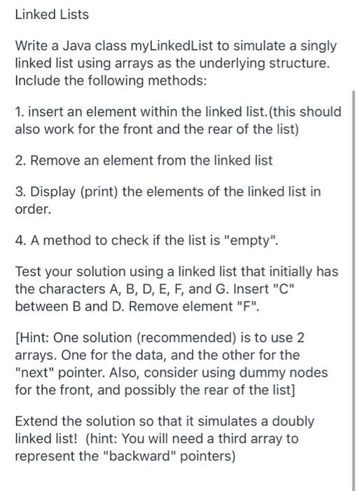 Solved Linked Lists Write a Java class myLinkedList to | Chegg.com