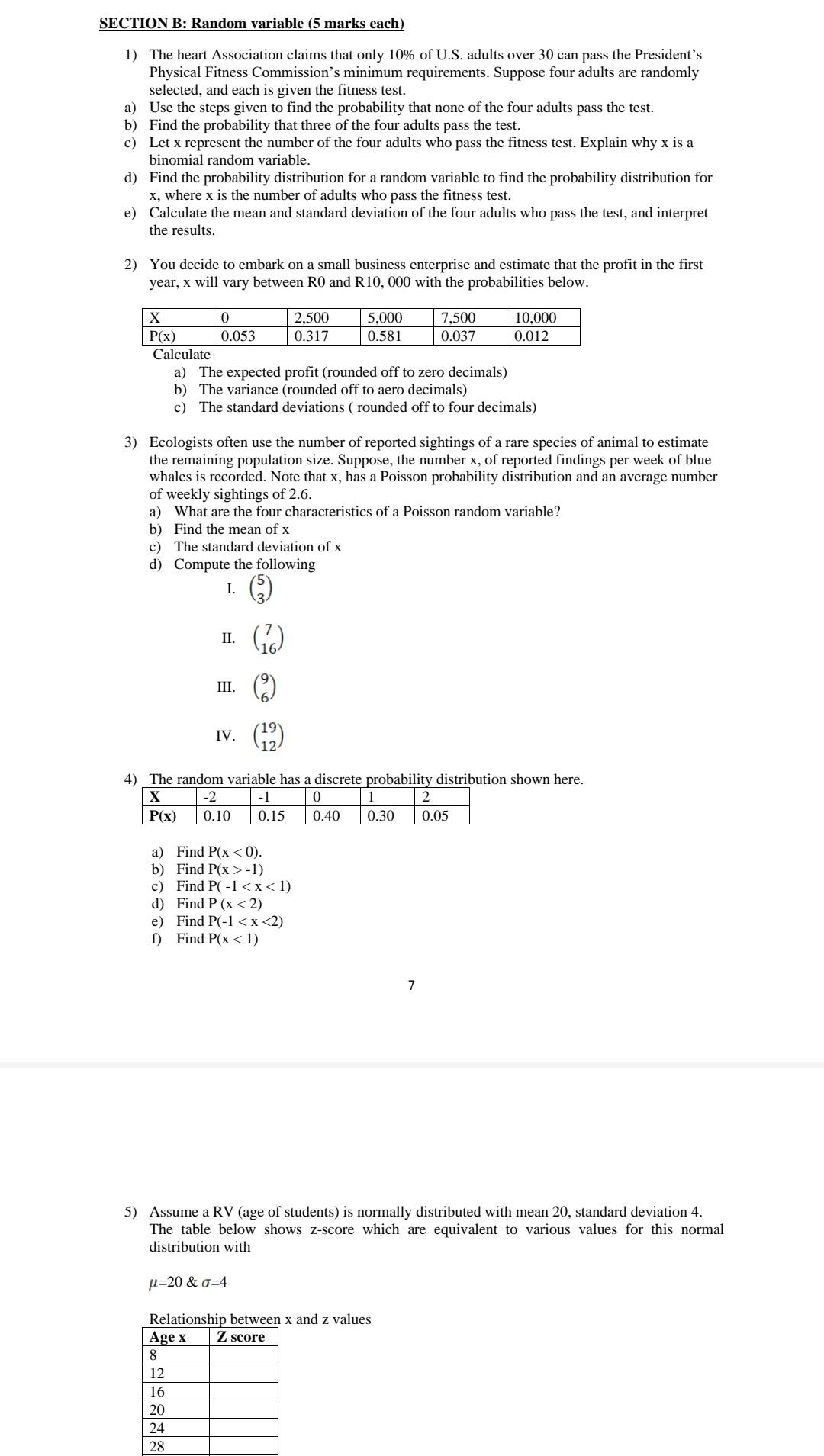 Solved SECTION B: Random variable (5 marks each) 1) The | Chegg.com
