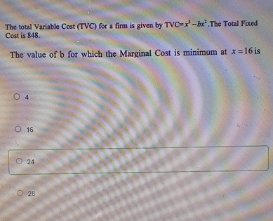 The total Variable Cost (TVC) ﻿for a firm is given by | Chegg.com