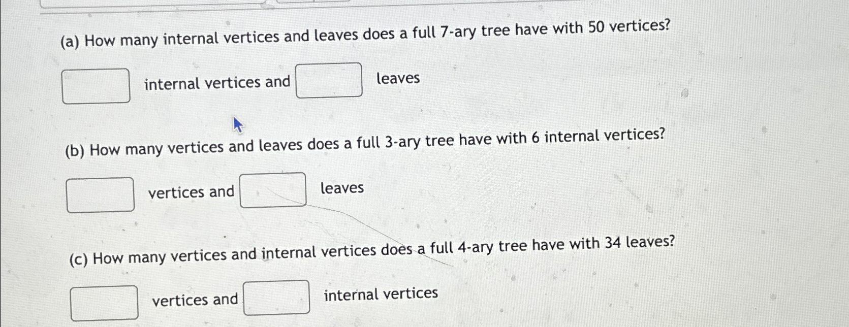 Solved (a) ﻿How many internal vertices and leaves does a | Chegg.com