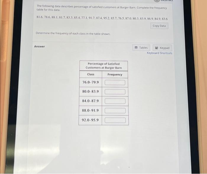 Solved The following data describes percentage of satisfied | Chegg.com
