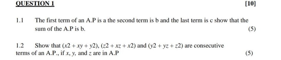 Solved OUESTION 1[10]1.1 ﻿The first term of an A.P is a the | Chegg.com