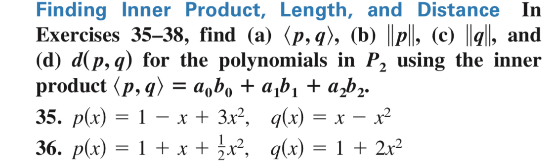 Solved Finding Inner Product, Length, and Distance In | Chegg.com