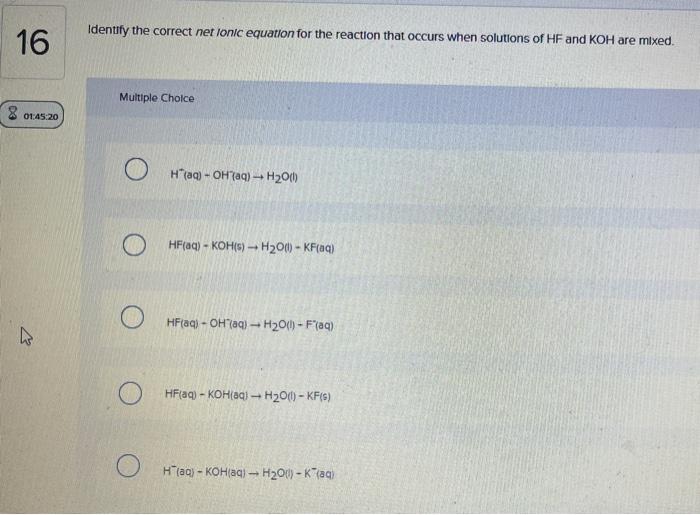 Solved Identify the correct net lonic equation for the | Chegg.com