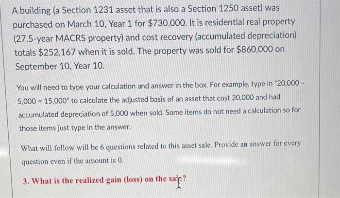 Solved A building (a Section 1231 asset that is also a | Chegg.com