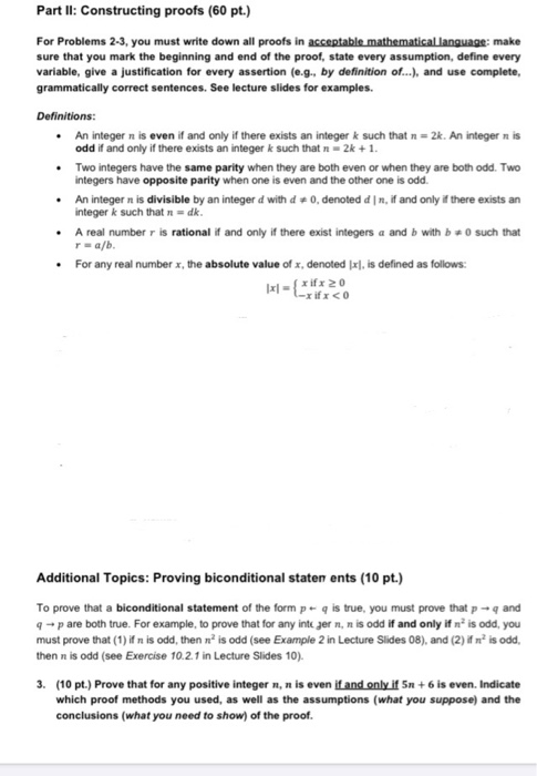 Solved Part II: Constructing proofs (60 pt.) For Problems | Chegg.com