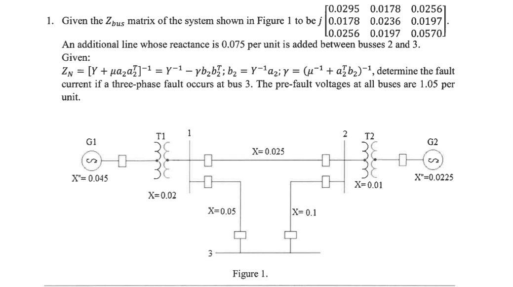 Solved Given The Zbus ﻿matrix Of The System Shown In Figure 