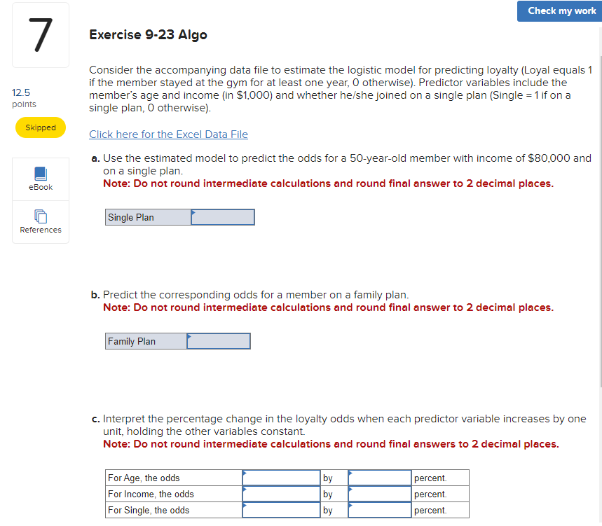 Exercise 9-23 ﻿AlgoConsider the accompanying data | Chegg.com