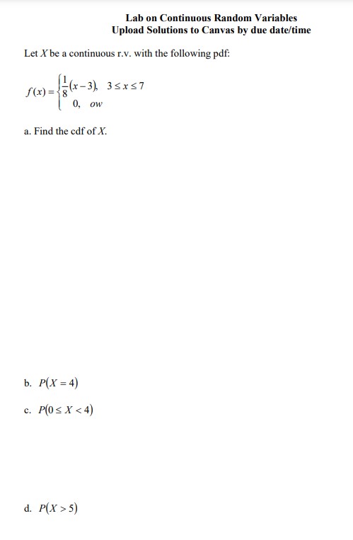 Solved Let x ﻿be a continuous r.v. ﻿with the following | Chegg.com