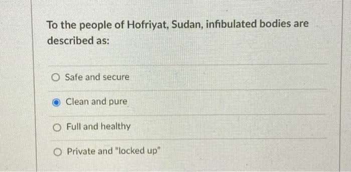 To the people of Hofriyat, Sudan, infibulated bodies | Chegg.com