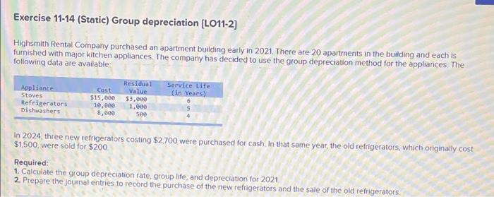 Solved Exercise 11-14 (Static) Group depreciation [LO11-2] | Chegg.com