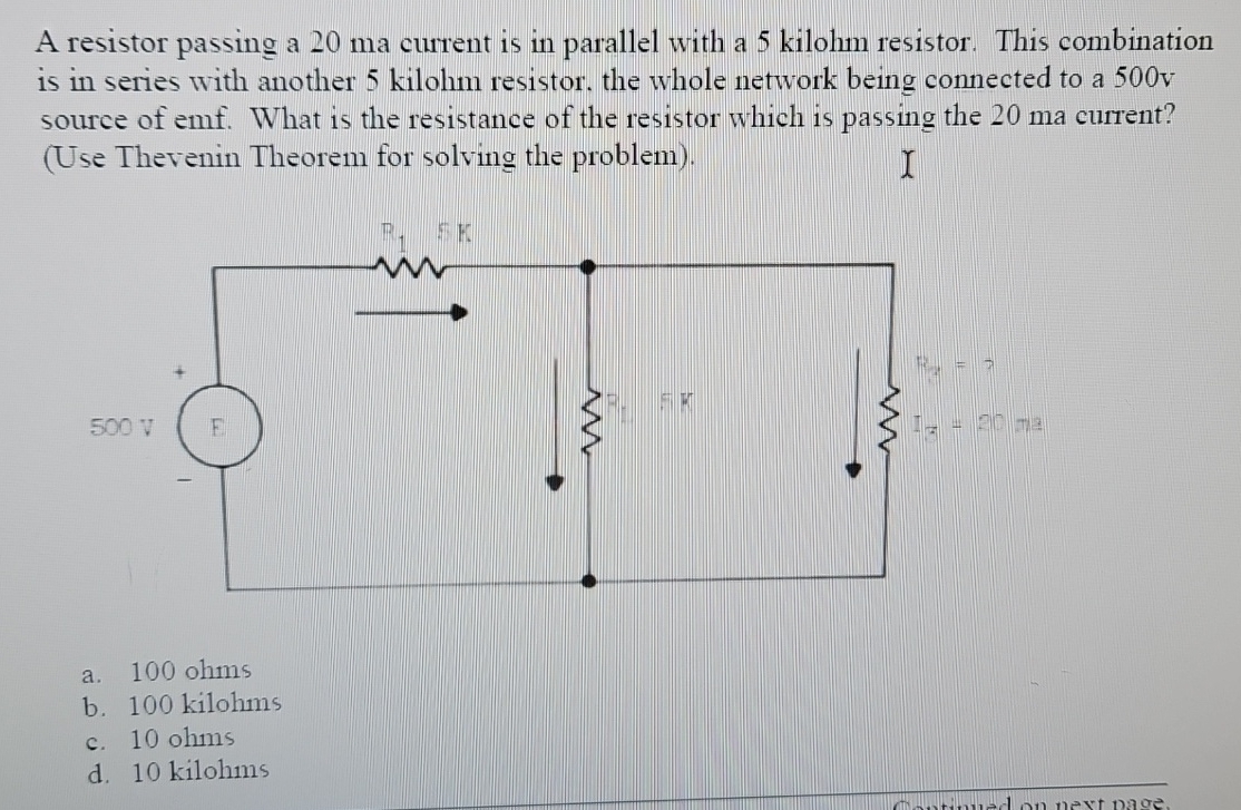 Solved A resistor passing a 20 ﻿ma current is in parallel | Chegg.com