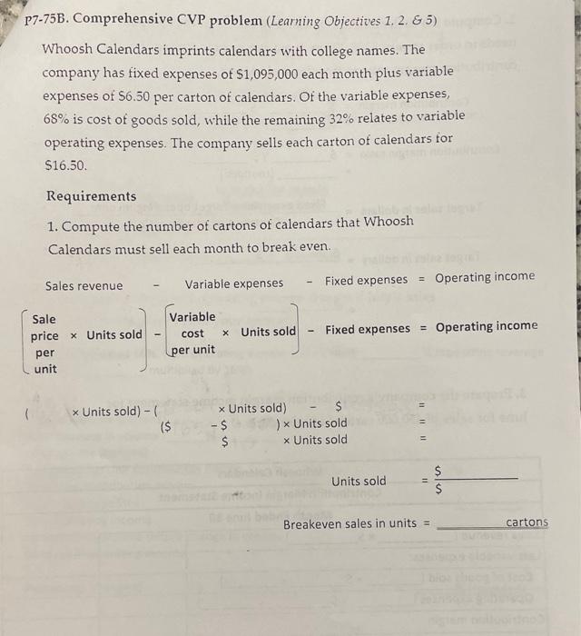 Solved P7-75B. Comprehensive CVP problem (Learning | Chegg.com