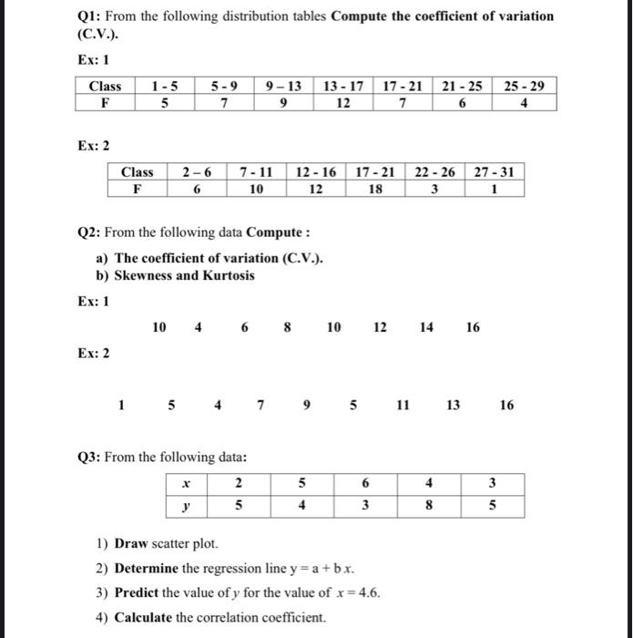 Solved Q1: From the following distribution tables Compute | Chegg.com