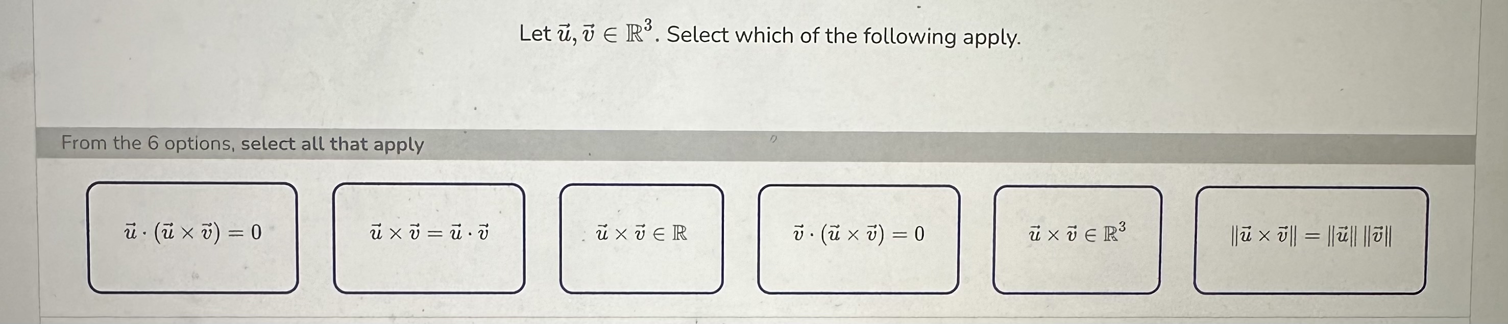 Solved Let vec(u),vec(v)inR3. ﻿Select which of the following | Chegg.com