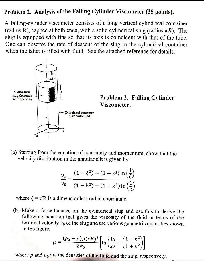 Solved Problem 2. Analysis of the Falling Cylinder | Chegg.com