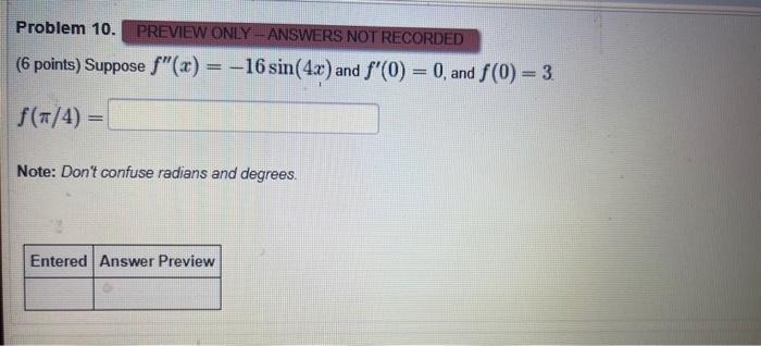 Solved Problem 10. PREVIEW ONLY-ANSWERS NOT RECORDED (6 | Chegg.com