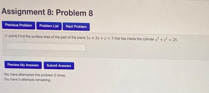 Solved Assignment 8 Problem 8 Previous Problem Problem List 2104