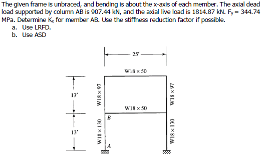 Solved The given frame is unbraced, and bending is about the | Chegg.com