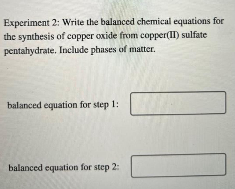 Solved Experiment 2: Write the balanced chemical equations | Chegg.com