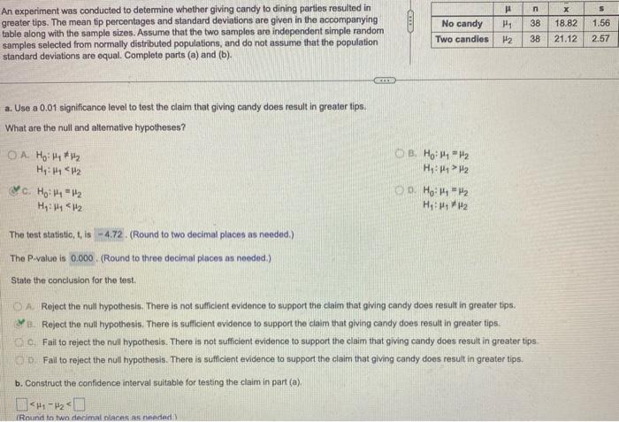 Solved An experiment was conducted to determine whether | Chegg.com