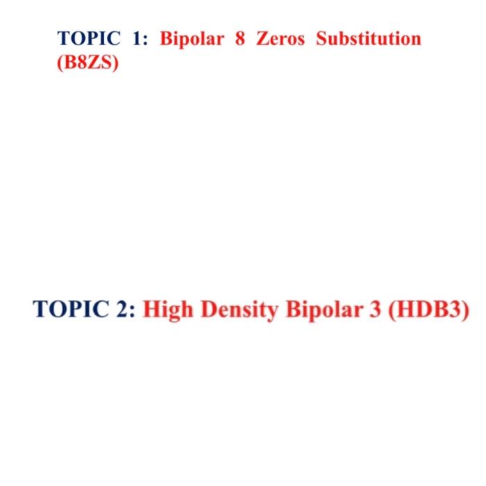 Solved TOPIC 1: Bipolar 8 Zeros Substitution (B8ZS) TOPIC 2: | Chegg.com