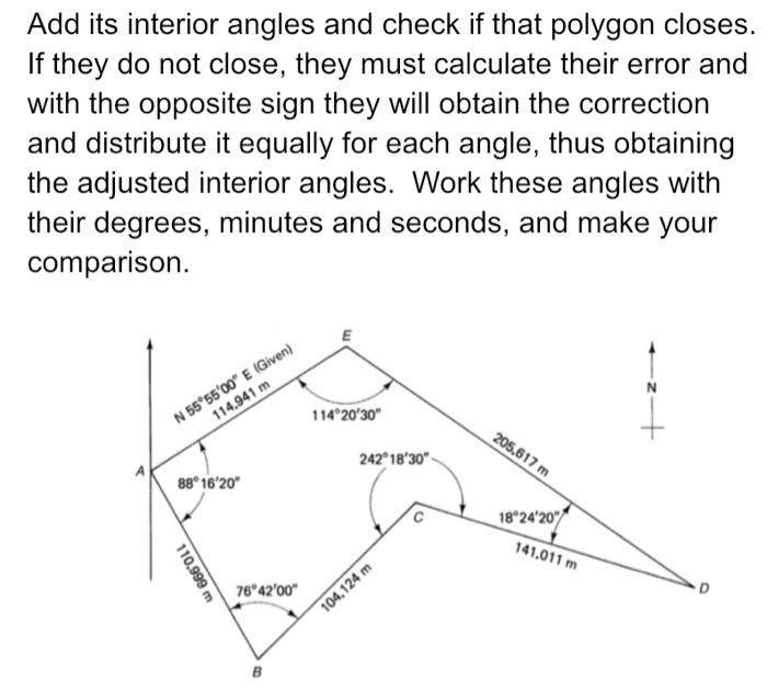 Solved Land Surveying - Geomatics.A 5 station polygon with | Chegg.com
