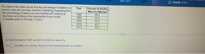 Solved Part 1 of 5 Points: 0 of 1 Year The data in the table | Chegg.com