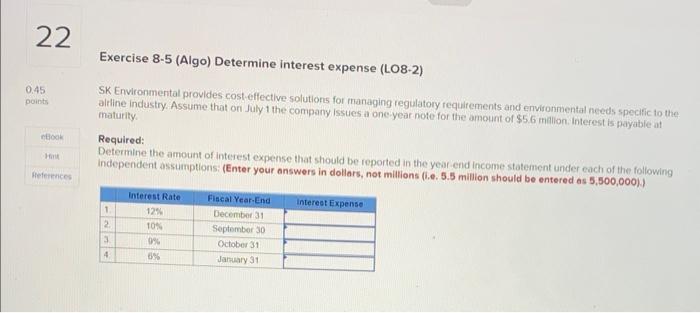 Solved Exercise 8-5 (Algo) Determine interest expense | Chegg.com