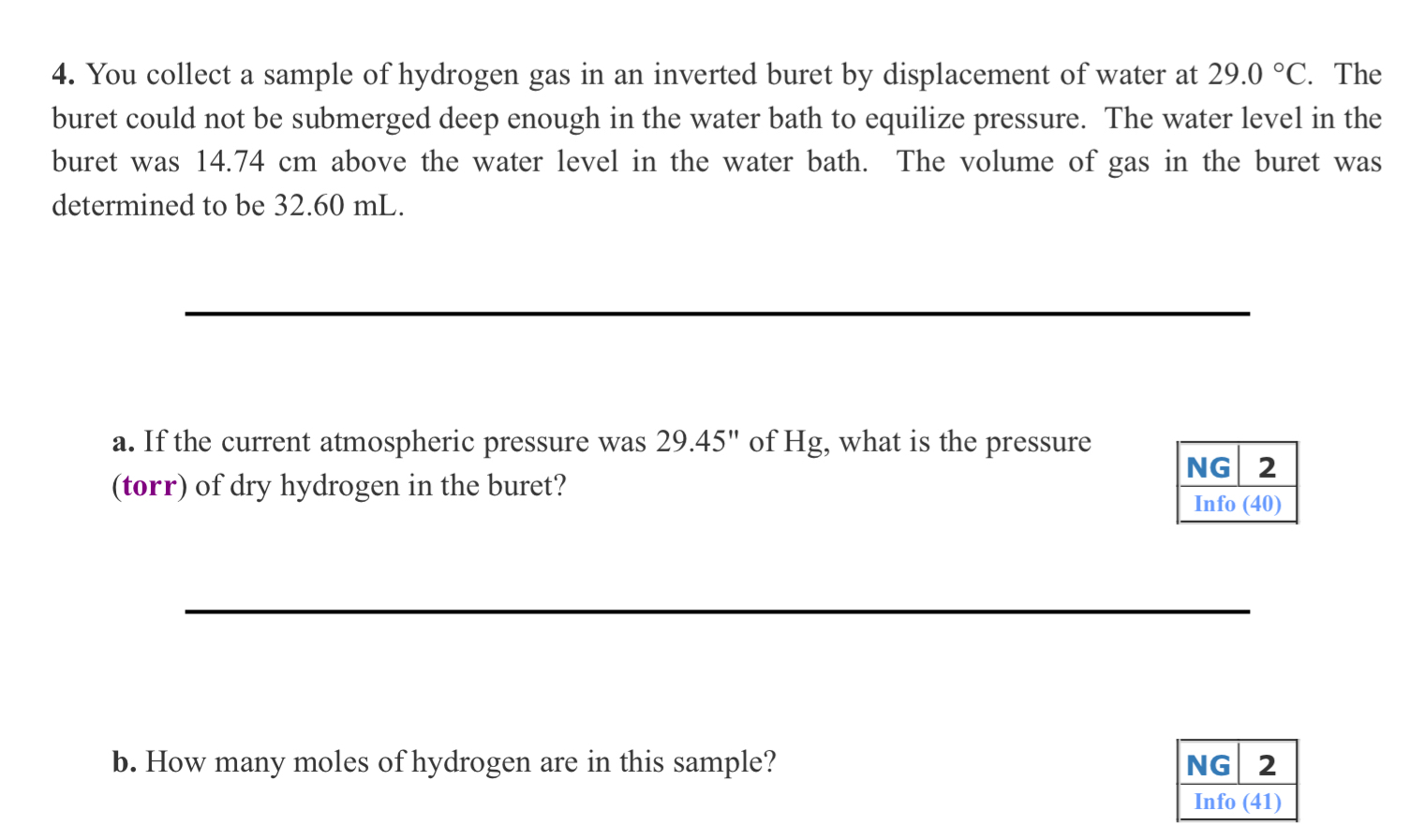 Solved You collect a sample of hydrogen gas in an inverted | Chegg.com