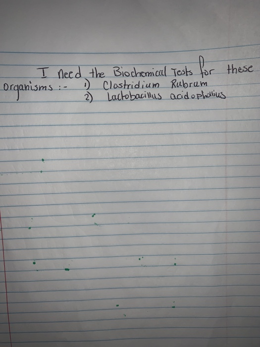 I need the Biochemical Tests for these. Organisms :- | Chegg.com