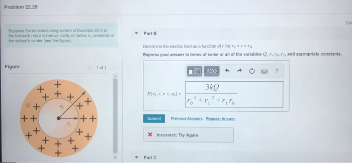 Solved Problem 22.29 Part B Suppose the nonconducting sphere | Chegg.com