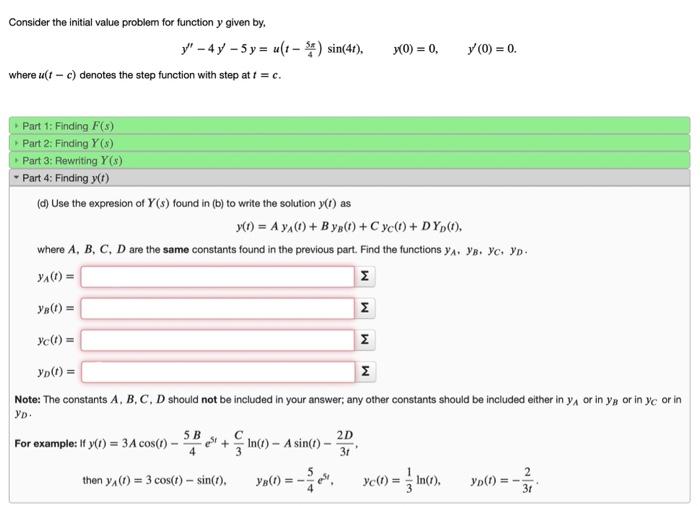 Solved Consider the initial value problem for function y | Chegg.com