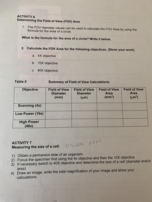 Solved ACTIVITY 6 Determining the Field of View (FOV) Area | Chegg.com